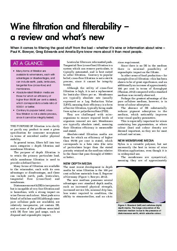 (PDF) Wine filtration and filterability - a review and what's new