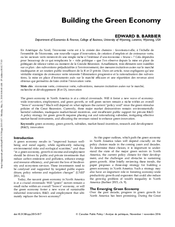 (PDF) Building the Green Economy