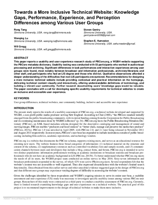 (PDF) Towards a more inclusive technical website: Knowledge gaps ...