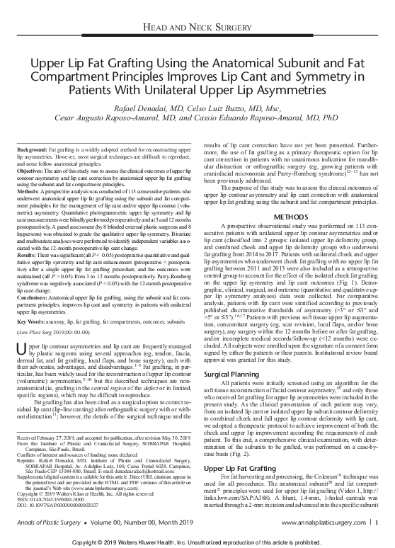 (PDF) Upper Lip Fat Grafting Using the Anatomical Subunit and Fat ...