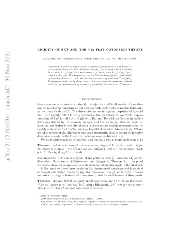 (PDF) Rigidity of Ext and Tor via Flat–Cotorsion Theory | Luigi Ferraro - Academia.edu