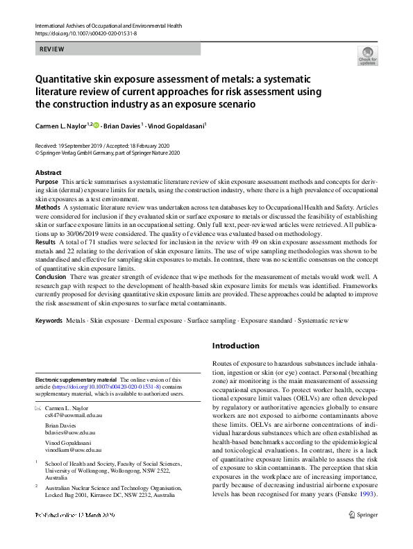 (PDF) Quantitative skin exposure assessment of metals: a systematic ...