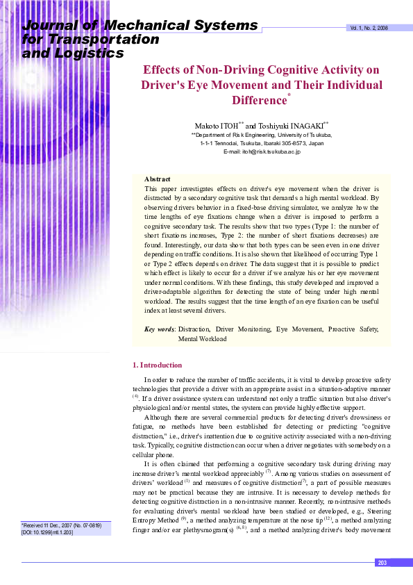 (PDF) Effects of Non-Driving Cognitive Activity on Driver's Eye ...