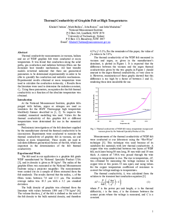 (PDF) Thermal Conductivity of Graphite Felt at High Temperatures