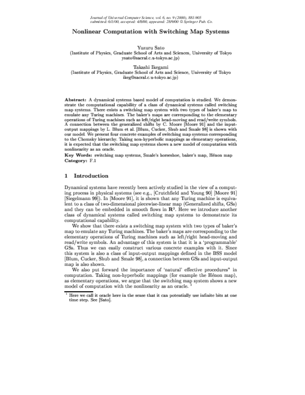 Pdf Nonlinear Computation With Switching Map Systems