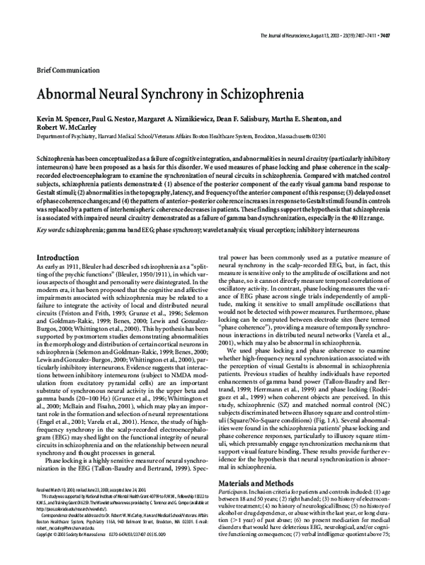 (PDF) Neural Synchrony Abnormalities in Schizophrenia