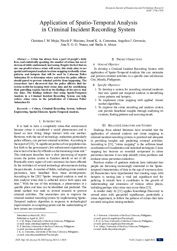 (PDF) Application of Spatio-Temporal Analysis in Criminal Incident Recording System | Sheila ...