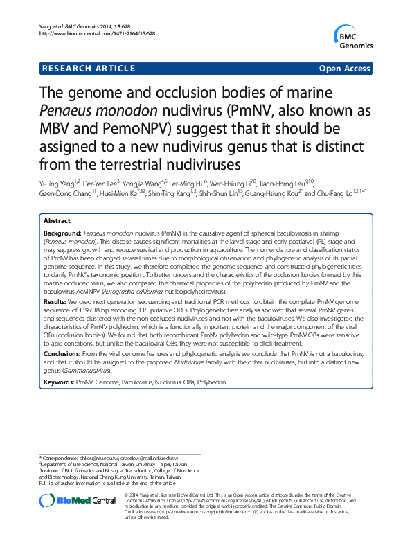 (PDF) The genome and occlusion bodies of marine Penaeus monodon ...