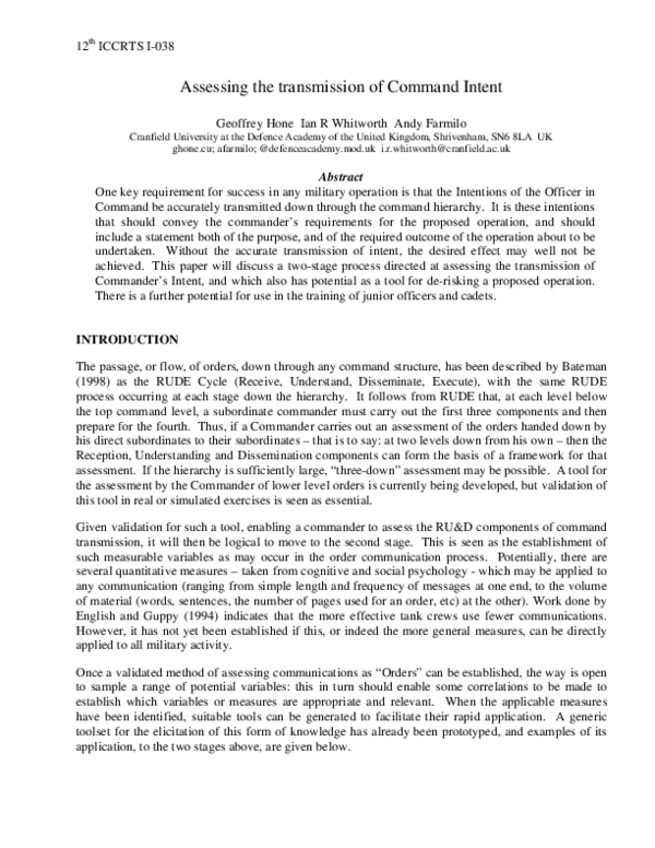(PDF) Assessing the transmission of Commanders Intent
