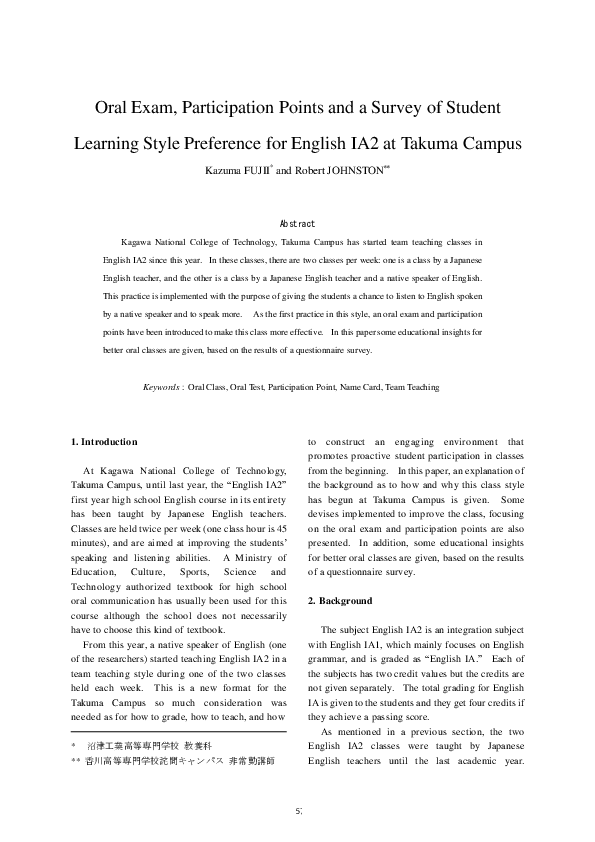(PDF) Oral Exam, Participation Points and a Survey of Student Learning Style Preference for ...