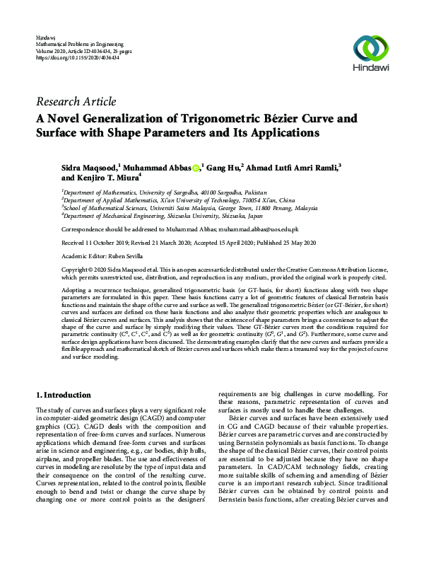 (PDF) A Novel Generalization of Trigonometric Bézier Curve and Surface with Shape Parameters and ...