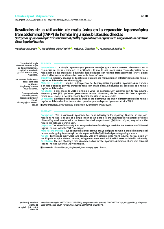 (PDF) Outcomes of laparoscopic transabdominal (TAPP) inguinal hernia ...