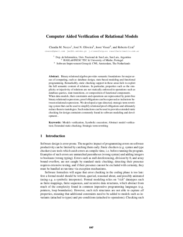 (PDF) Computer Aided Verification of Relational Models