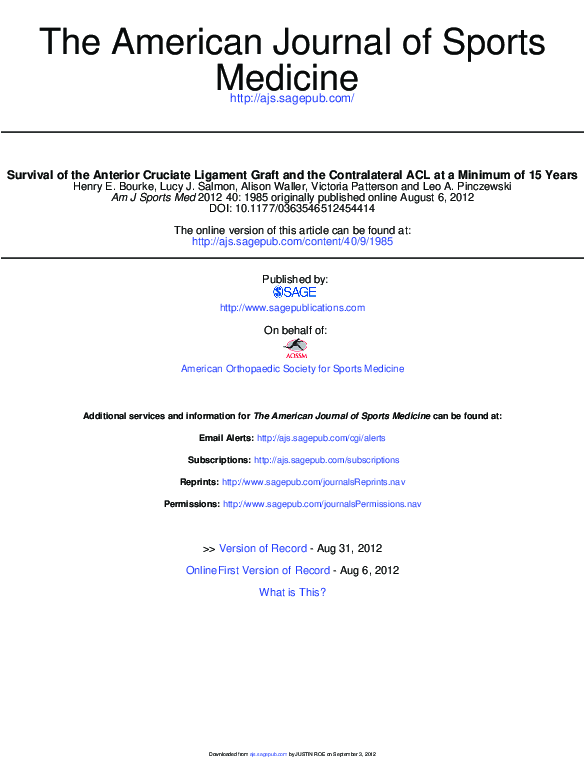 (PDF) Survival of the Anterior Cruciate Ligament Graft and the ...