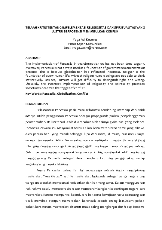 (PDF) Telaah Kritis Tentang Impelementasi Religiositas Dan Spiritualitas Yang Justru Berpotensi ...