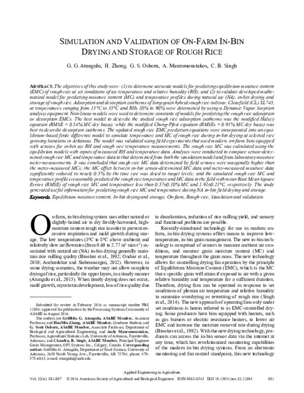 (PDF) Simulation and Validation of On-Farm In-Bin Drying and Storage of ...