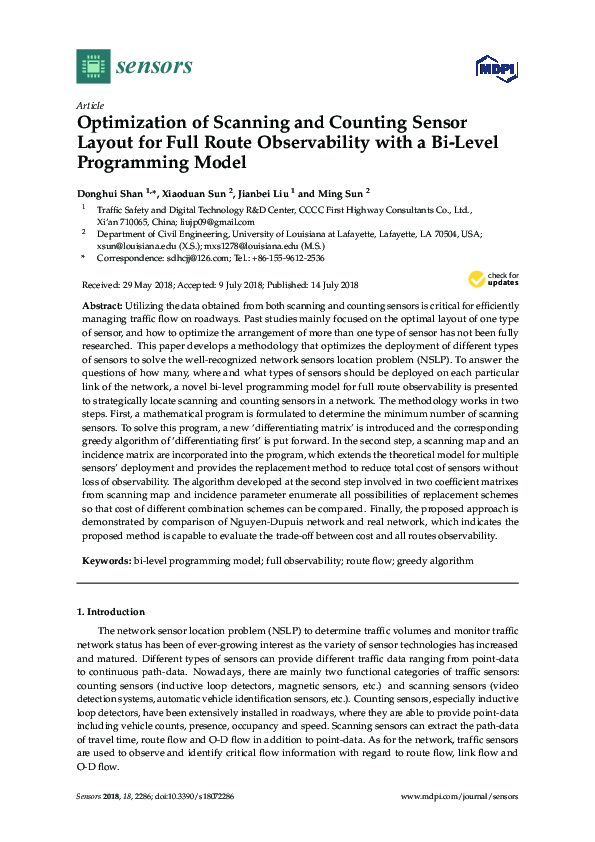 (PDF) Optimization of Scanning and Counting Sensor Layout for Full Route Observability with a Bi ...