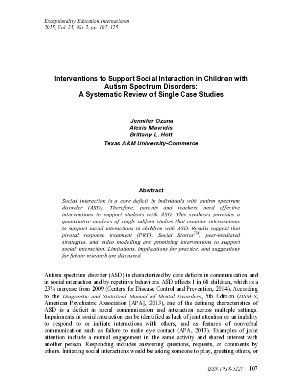 (PDF) Interventions to Support Social Interaction in Children with ...