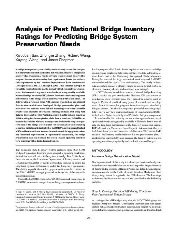 (PDF) Analysis of Past National Bridge Inventory Ratings for Predicting ...