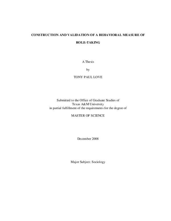 (PDF) Construction and validation of a behavioral measure of role-taking