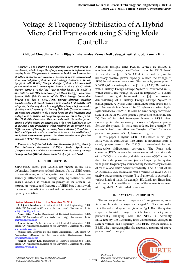 (PDF) Voltage & Frequency Stabilisation of A Hybrid Micro Grid Framework using Sliding Mode ...