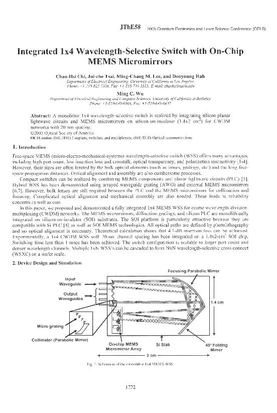 (PDF) Integrated 1×4 wavelength-selective switch with on-chip MEMS ...