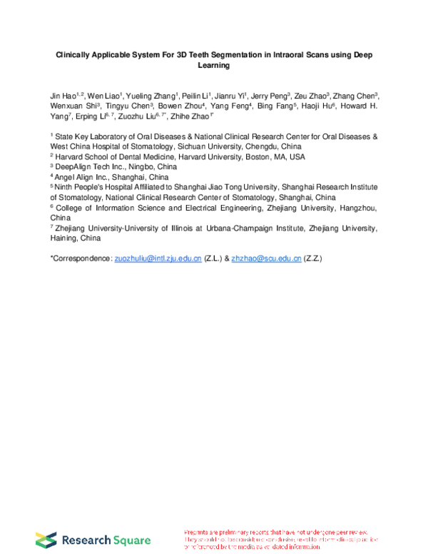 Pdf Clinically Applicable System For 3d Teeth Segmentation In Intraoral Scans Using Deep Learning