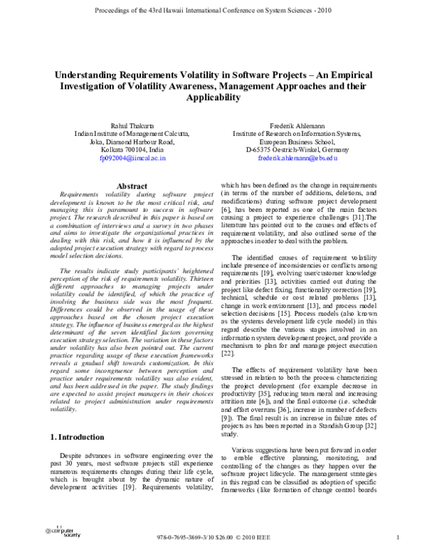 (PDF) Understanding Requirements Volatility in Software Projects - An ...