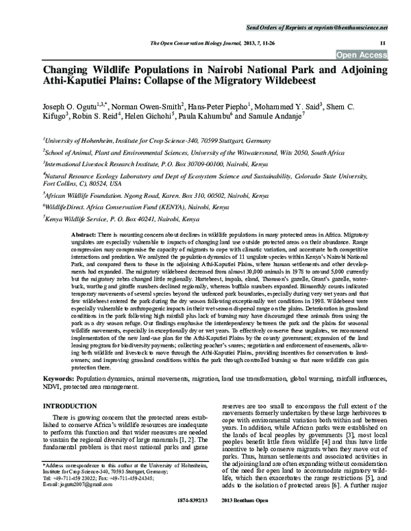 (PDF) Changing Wildlife Populations in Nairobi National Park and ...