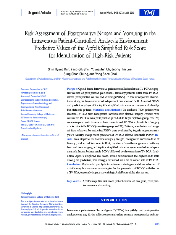 (PDF) Risk Assessment of Postoperative Nausea and Vomiting in the ...