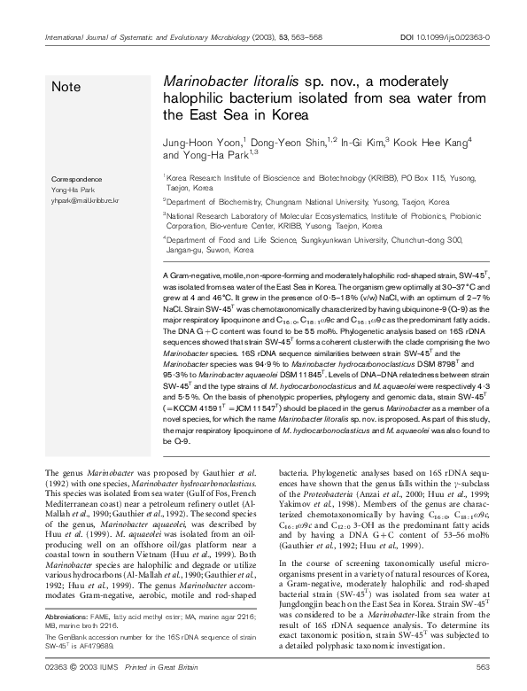 (PDF) Marinobacter litoralis sp. nov., a moderately halophilic bacterium isolated from sea water ...