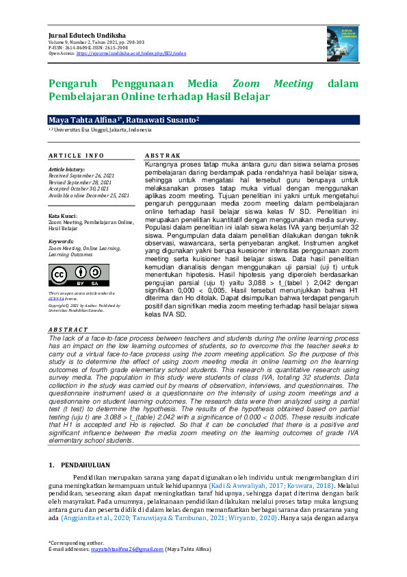 (PDF) Pengaruh Penggunaan Media Zoom Meeting dalam Pembelajaran Online terhadap Hasil Belajar ...