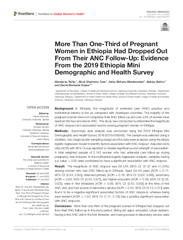 (PDF) More Than One-Third of Pregnant Women in Ethiopia Had Dropped Out ...