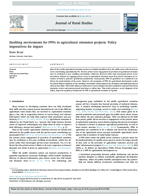 (PDF) Enabling environment for PPPs in agricultural extension projects ...