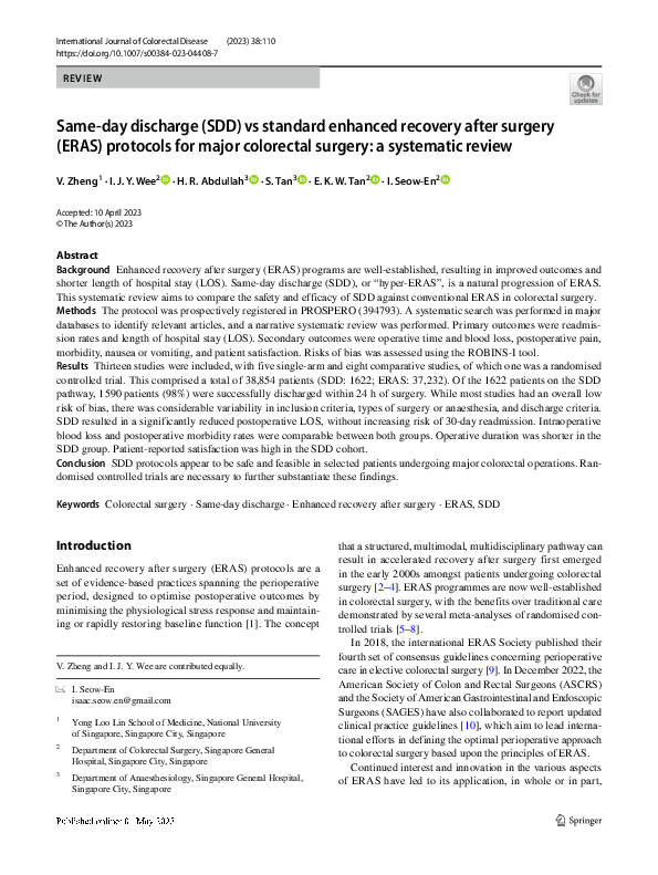 (PDF) Same-day discharge (SDD) vs standard enhanced recovery after surgery (ERAS) protocols for ...