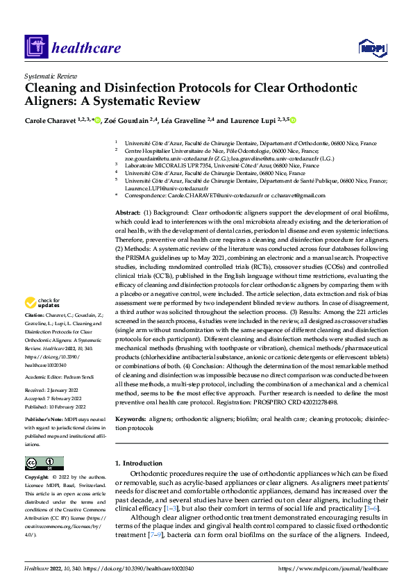 (PDF) Cleaning and Disinfection Protocols for Clear Orthodontic ...
