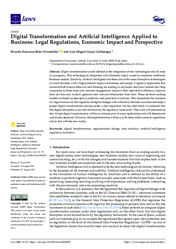 (PDF) Digital Transformation and Artificial Intelligence Applied to ...