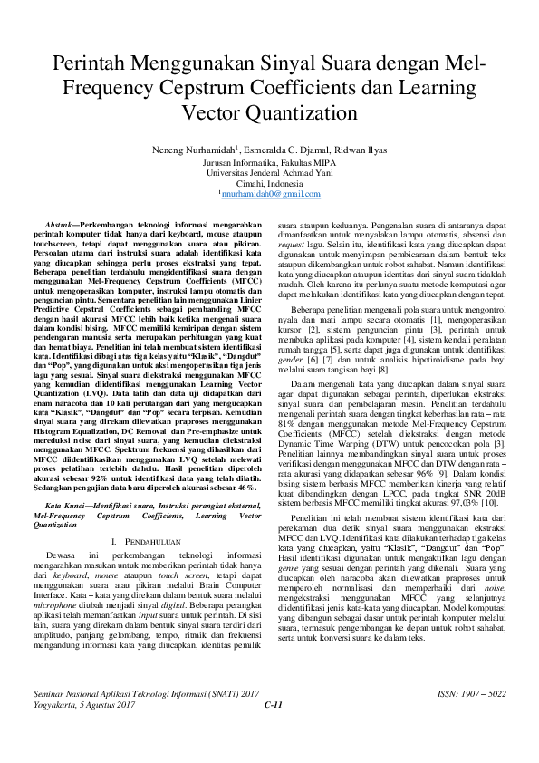 (PDF) Perintah Menggunakan Sinyal Suara dengan Mel-Frequency Cepstrum Coefficients dan Learning ...