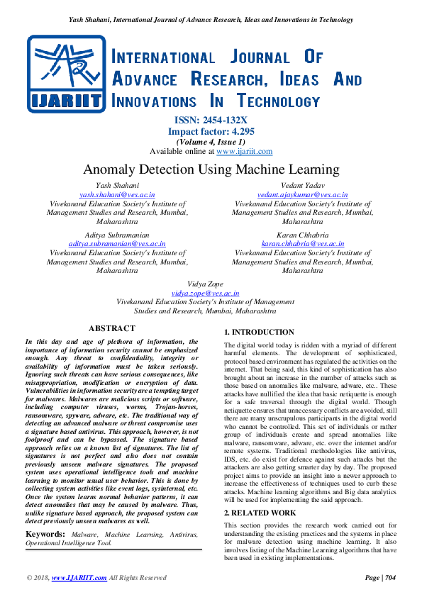 (PDF) Anomaly Detection Using Machine Learning