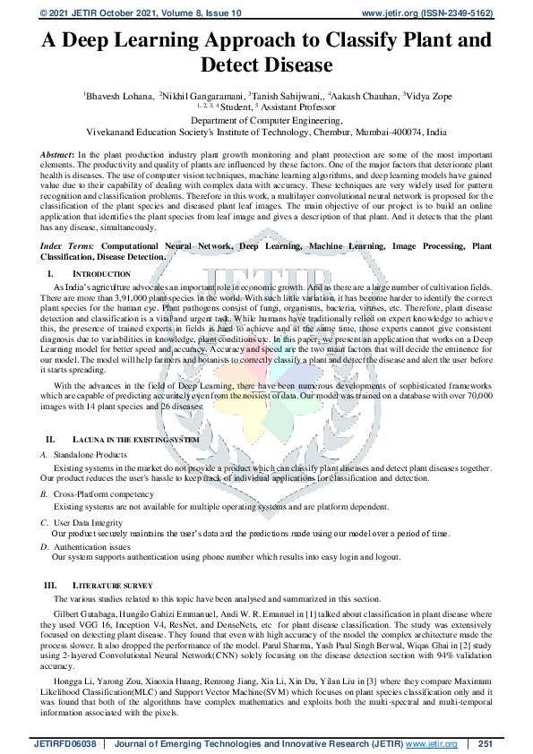 (PDF) A Deep Learning Approach to Classify Plant and Detect Disease