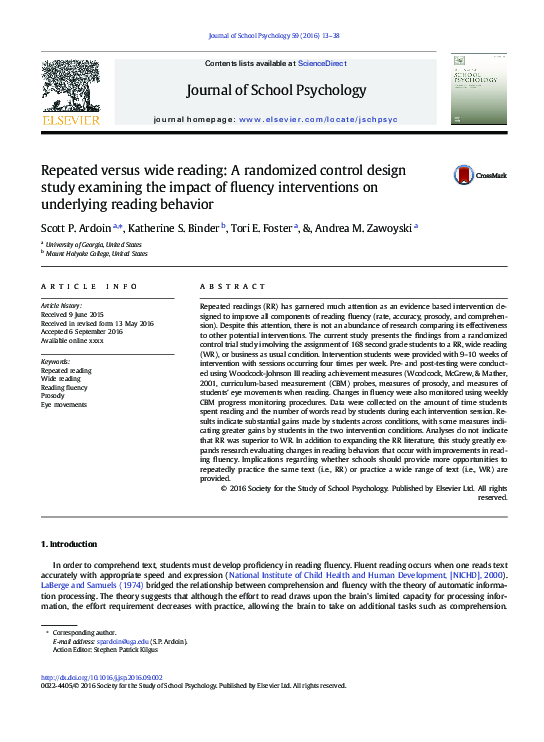 (PDF) Repeated versus wide reading: A randomized control design study ...