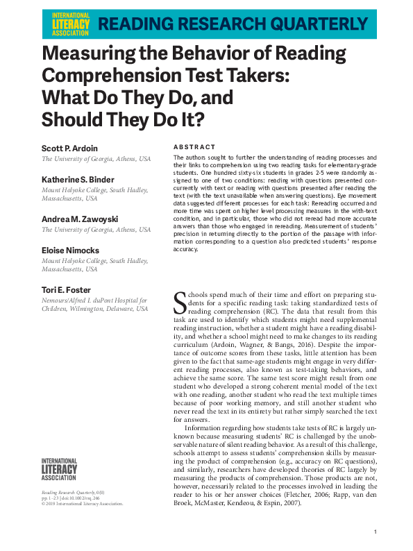 (PDF) Measuring the Behavior of Reading Comprehension Test Takers: What ...
