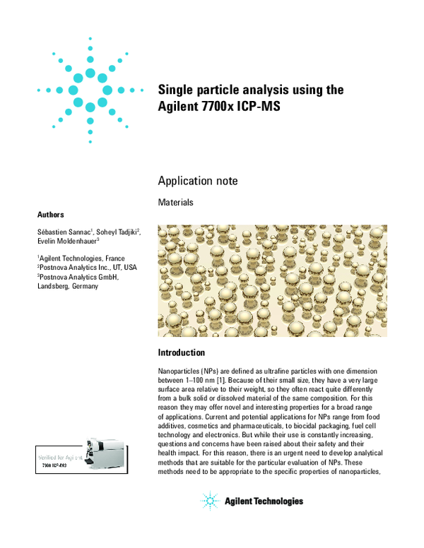 (PDF) Single particle analysis using the Agilent 7700 x ICP-MS Application note Authors
