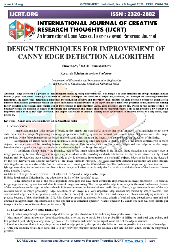 Pdf Design Techniques For Improvement Of Canny Edge Detection Algorithm