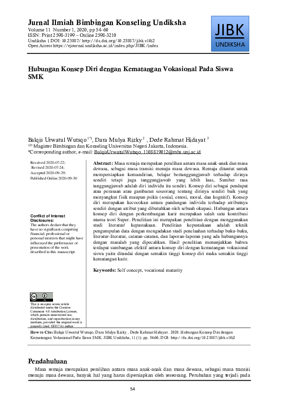(PDF) Hubungan Konsep Diri dengan Kematangan Vokasional Pada Siswa SMK | Dede Rahmat Hidayat ...