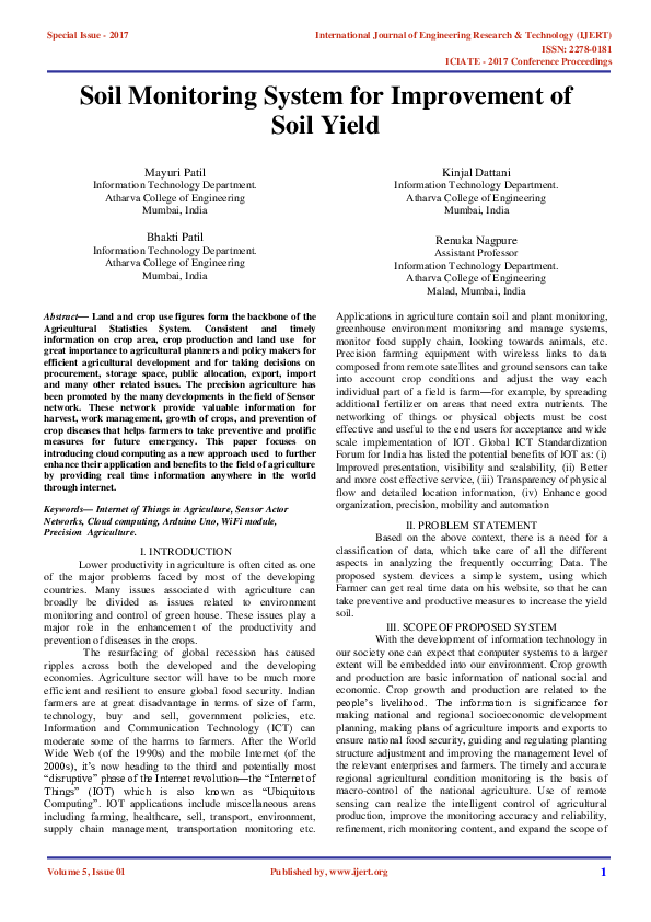 (PDF) Soil Monitoring System for Improvement of Soil Yield