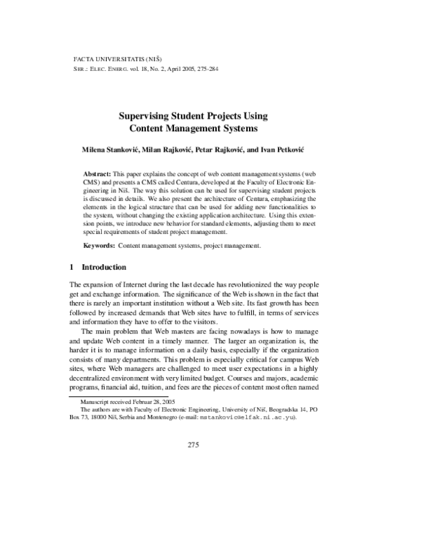 (PDF) Supervising student projects using content management systems