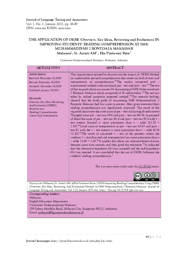 (PDF) THE APPLICATION OF OKRE (Overview, Key Ideas, Reviewing and Evaluation) IN IMPROVING ...
