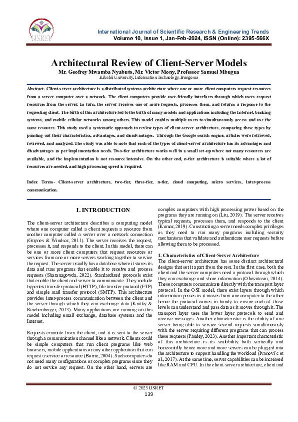 (PDF) Architectural Review of Client-Server Models