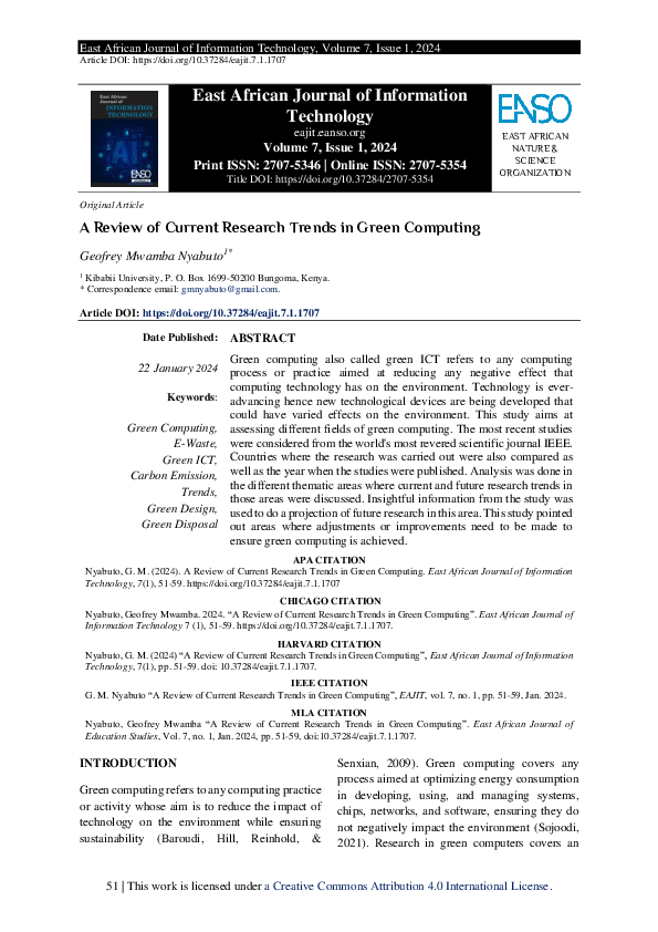 (PDF) A Review of Current Research Trends in Green Computing
